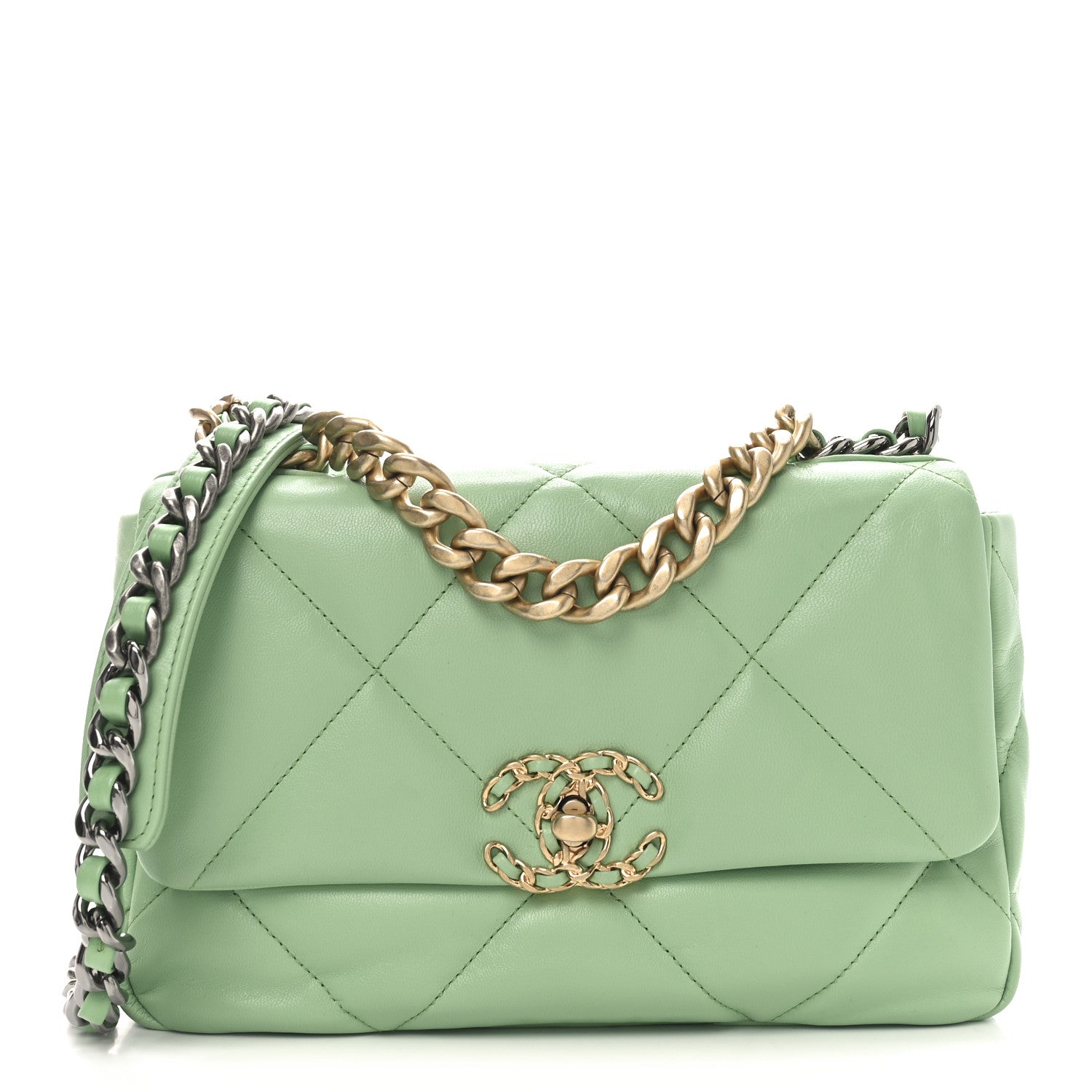 Chanel Goatskin Quilted Medium Chanel 19 Flap Light Green 1714177 ...