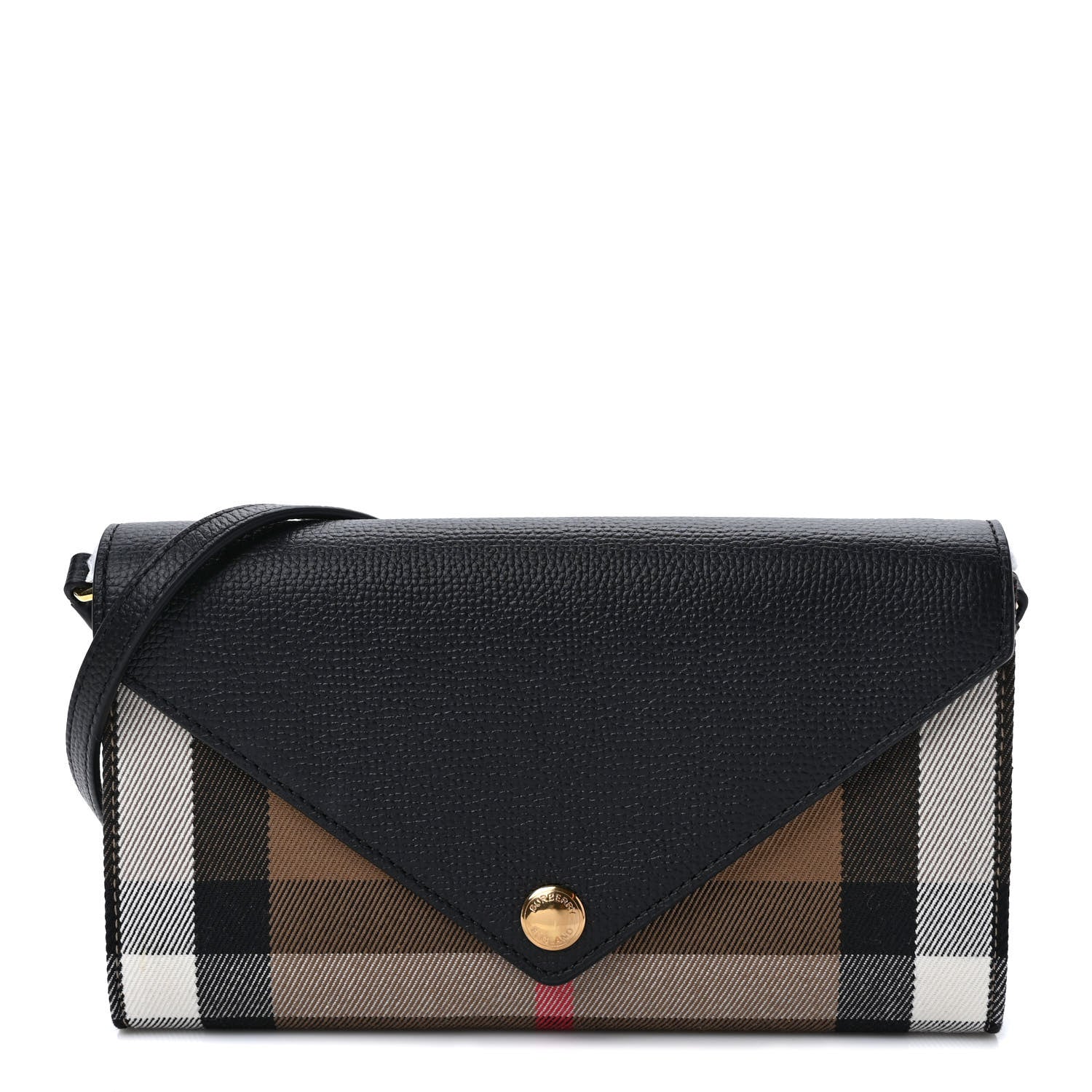 Burberry Calfskin House Check Hannah Wallet with Detachable Strap Black ...