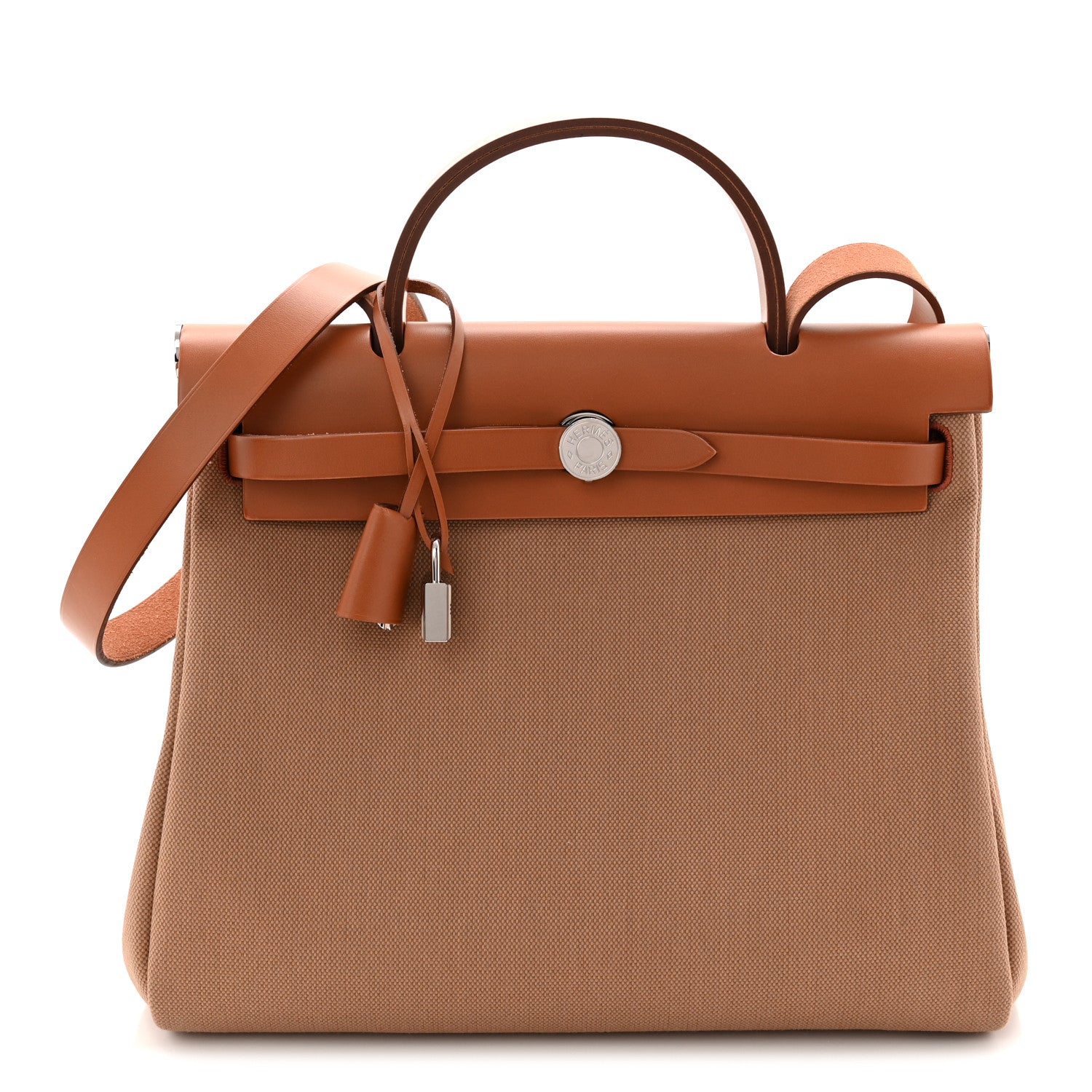 Hermes Military Toile Vache Hunter Herbag Zip Retourne 31 PM Chai Fauve ...