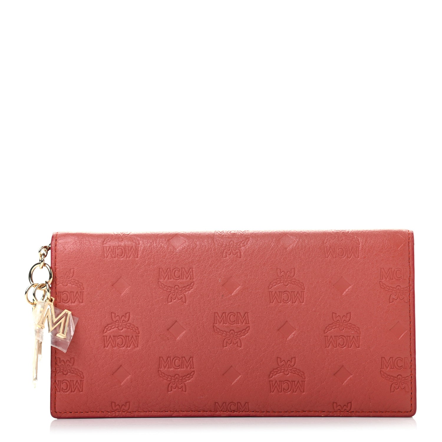 MCM Calfskin Signature Monogram Klara Two Fold Wallet Hot Coral 839886 ...