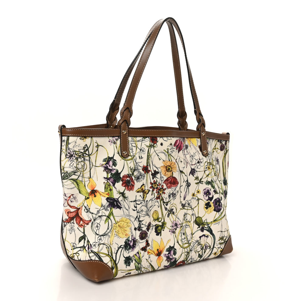 Gucci Canvas Flora Infinity Medium Craft Tote White Multicolor Acero ...