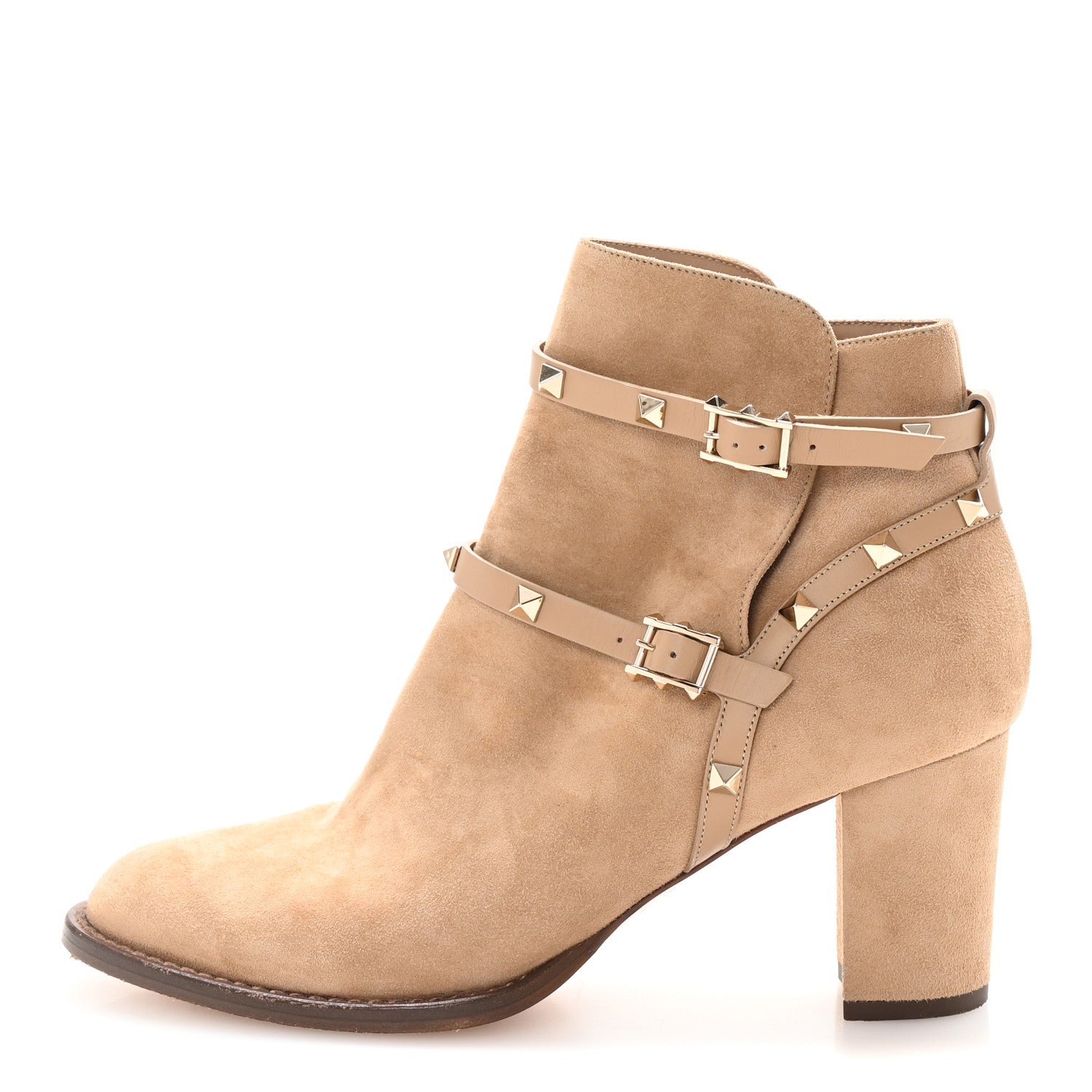 Valentino Garavani Suede Rockstud Double Buckle 100mm Block Heel Ankle ...