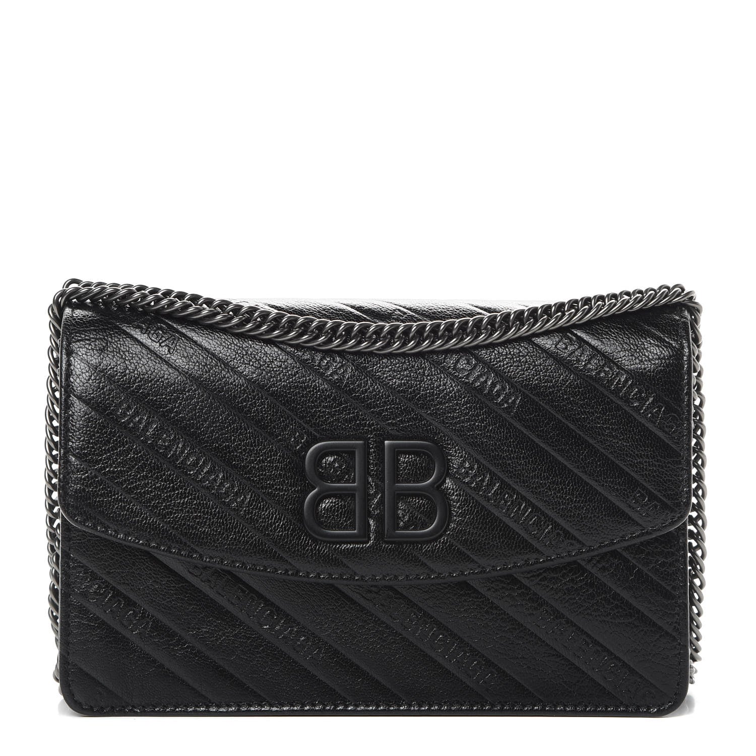 Balenciaga Shiny Goatskin Logo Embossed Monochrome BB Wallet On Chain ...