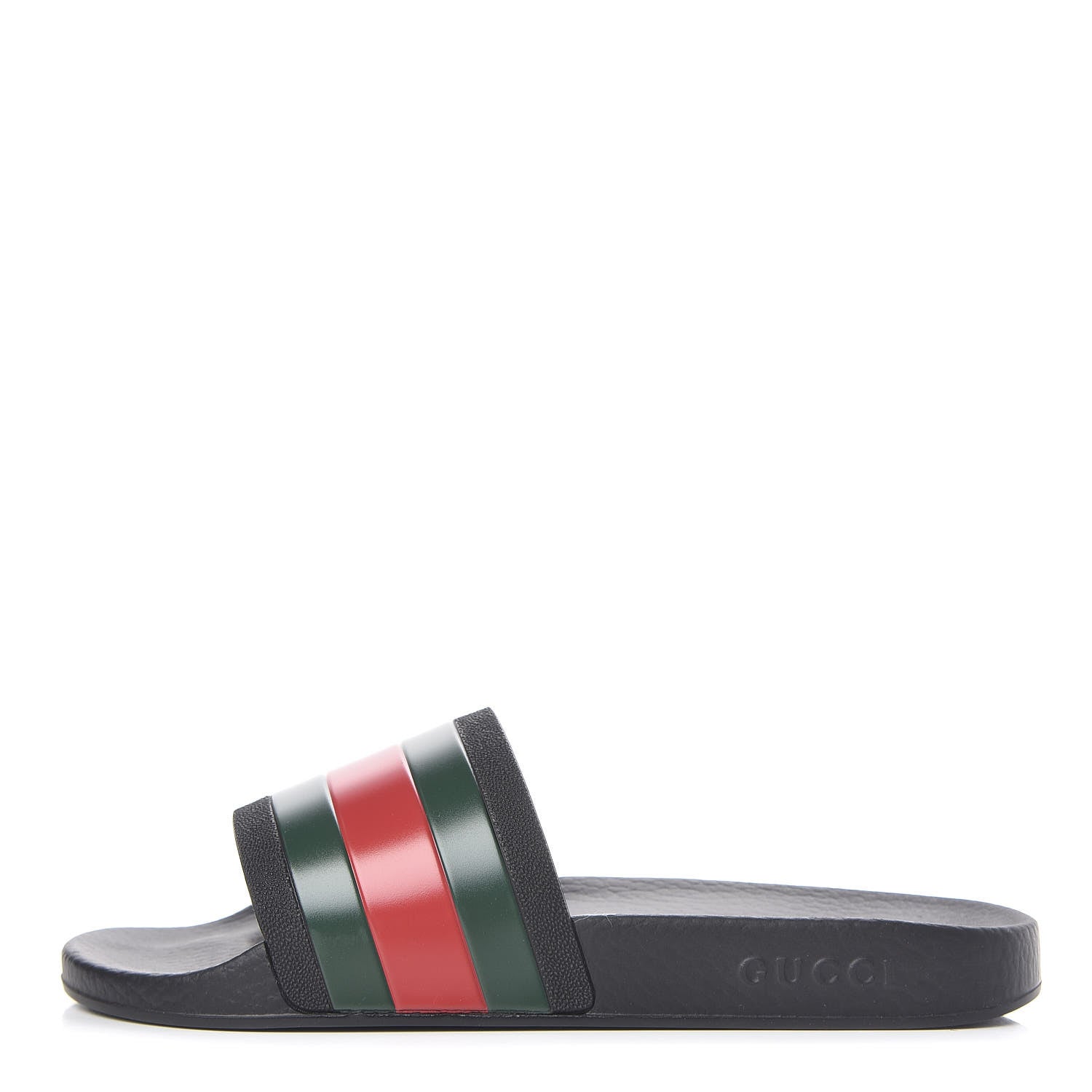 Gucci Rubber Web Mens Pool Slide Sandals 6 Black Green Red 467313 ...