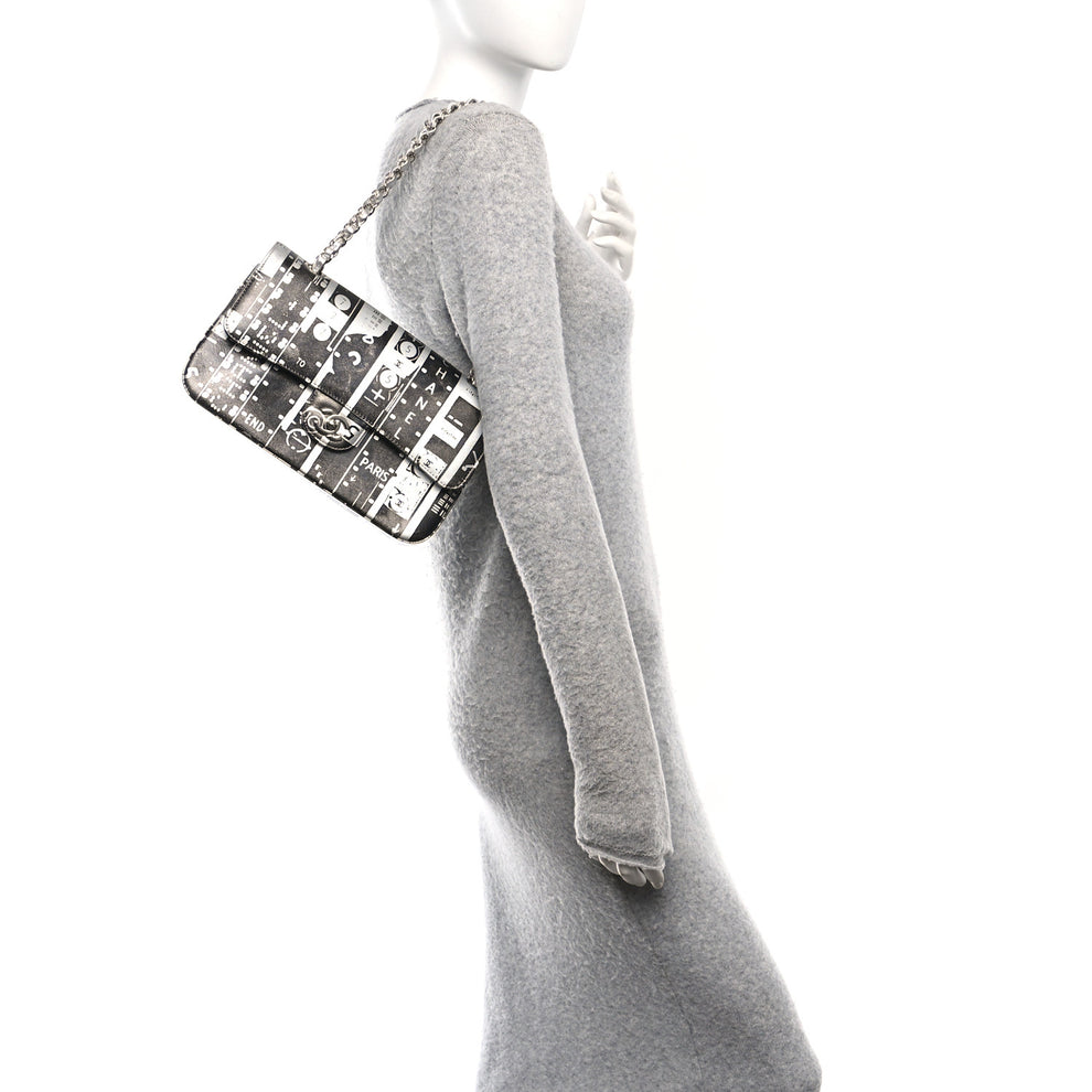 Chanel Lambskin Graffiti Printed Medium Double Flap Black Silver ...