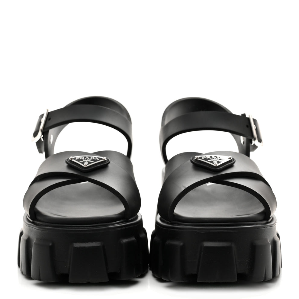 Prada Foam Rubber Metal Triangle Logo Monolith 55mm Soft Cage Sandals ...