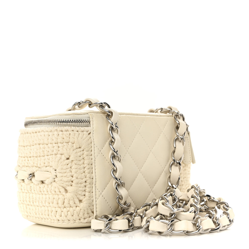 Chanel Lambskin Crochet Quilted Small Vanity Case With Chain White ...