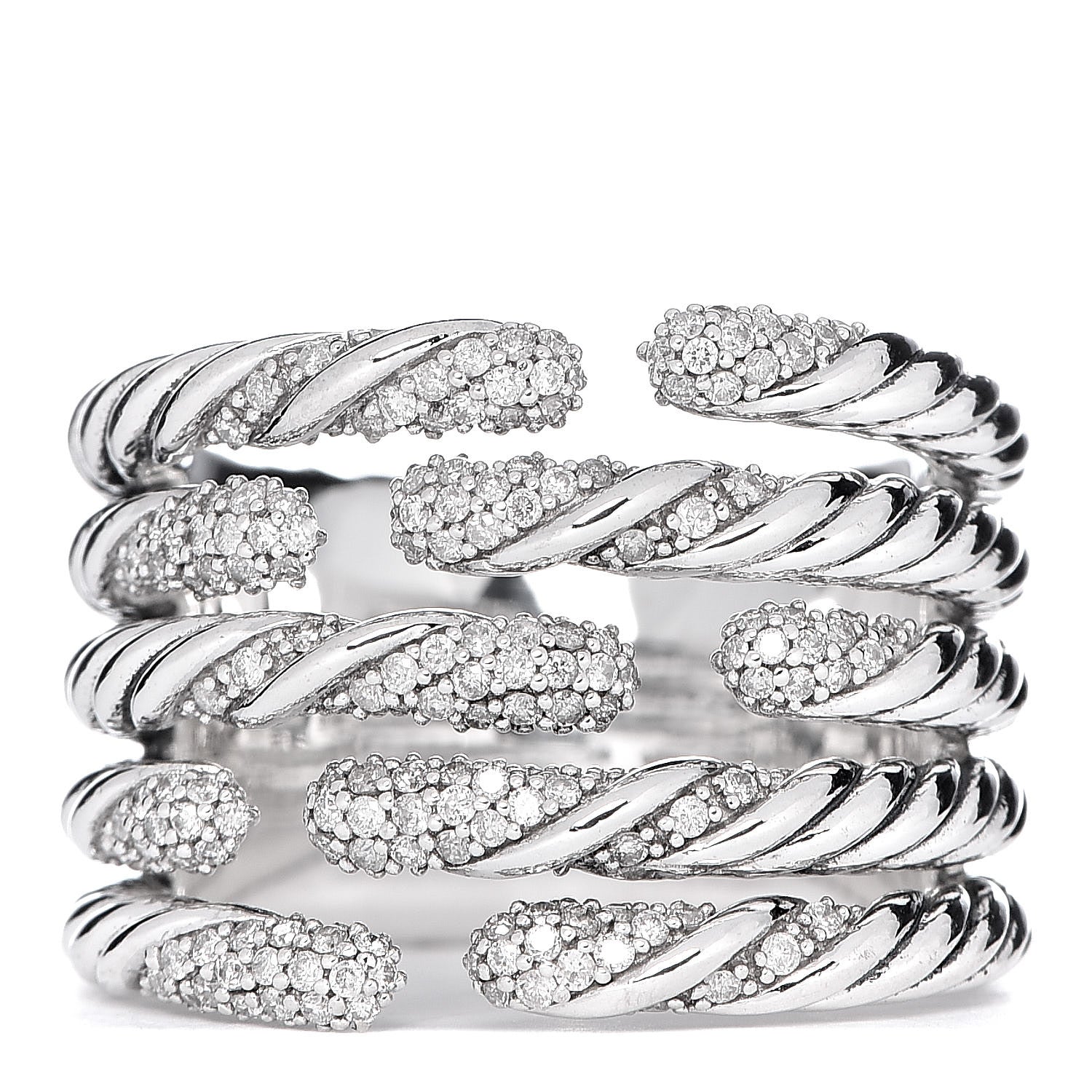 David Yurman Sterling Silver Diamond Willow Five Row Ring 53 6.5 476674 ...