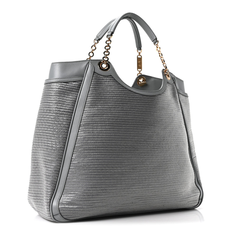 Salvatore Ferragamo Calfskin Raffia Betulla Tote Grey 1867471 ...