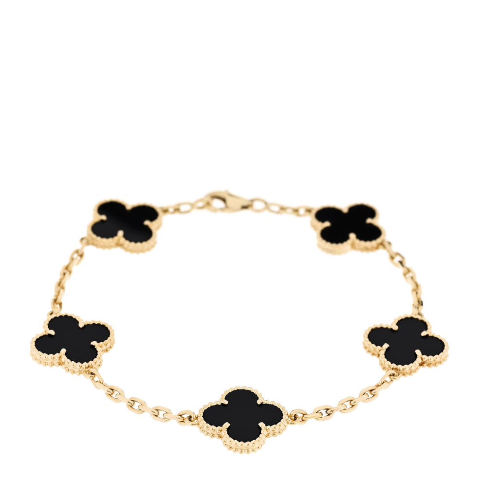 Van Cleef & Arpels 18K Yellow Gold Black Onyx 5 Motifs Vintage Alhambra ...