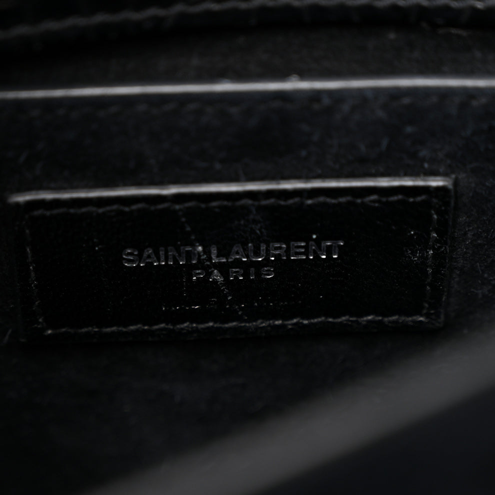 Saint Laurent Calfskin Crocodile Embossed Medium Monogram Sunset Black ...