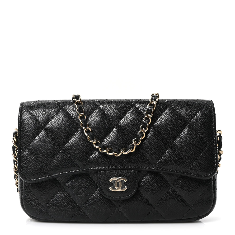 Chanel Caviar Quilted Flap Phone Holder With Chain Black 1784985 ...