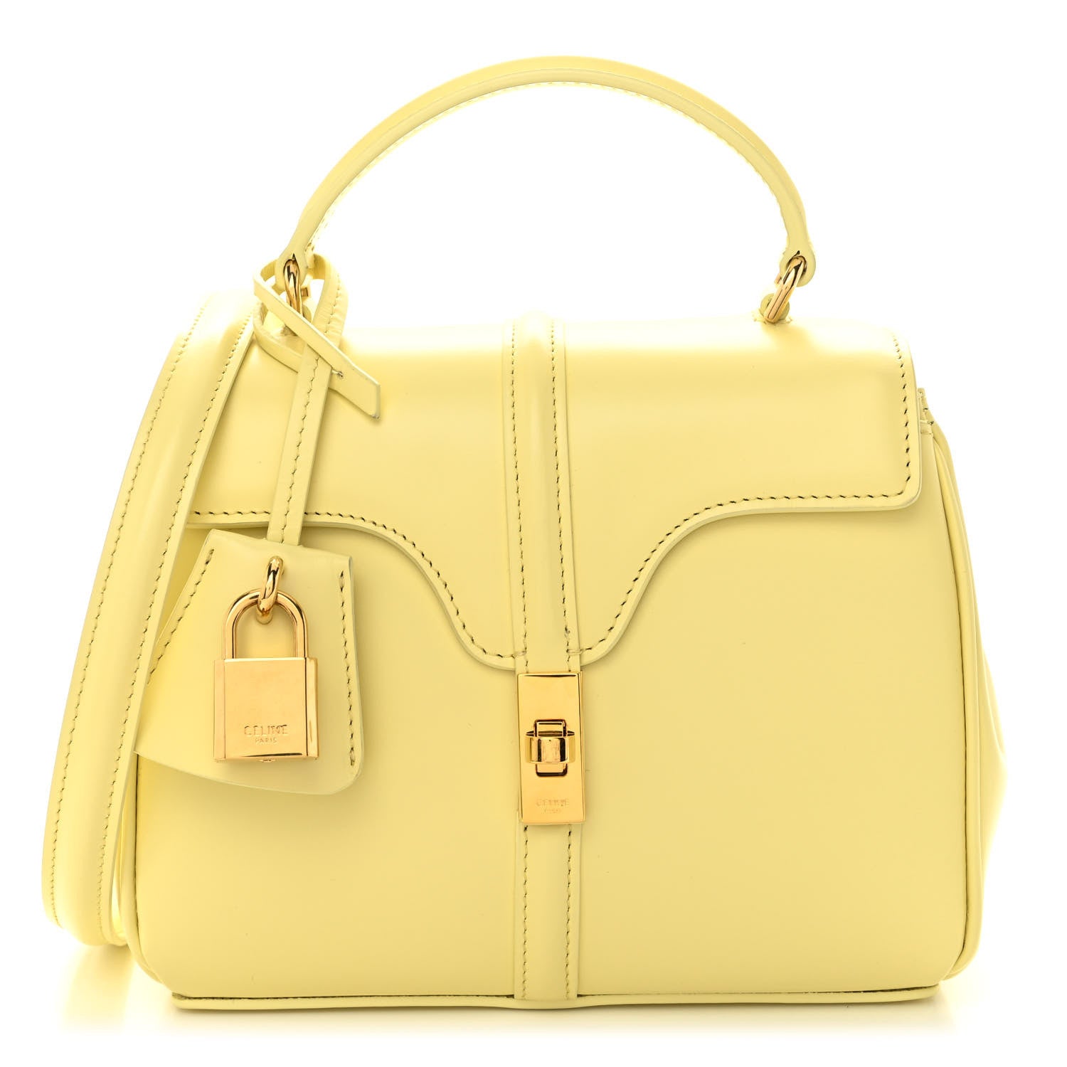Celine Satinated Calfskin Mini 16 Top Handle Bag Soft Yellow 1404456 ...