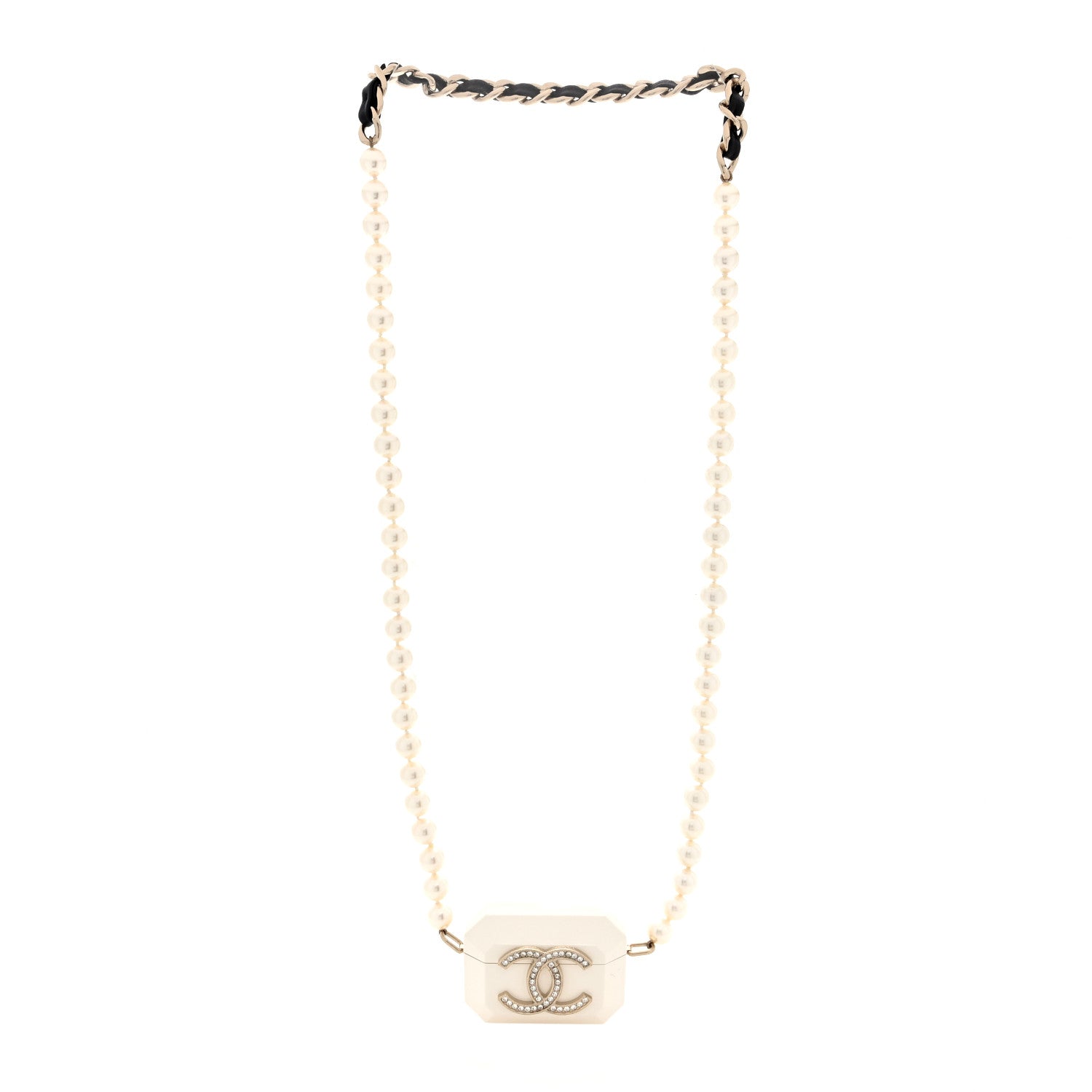 Chanel Resin Crystal Pearl Airpod Pro Case Necklace Gold White Pearly ...