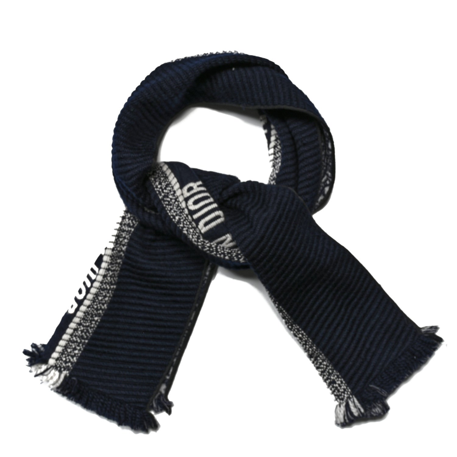 Christian Dior Wool Silk Oblique University Reversible Scarf Navy Blue ...