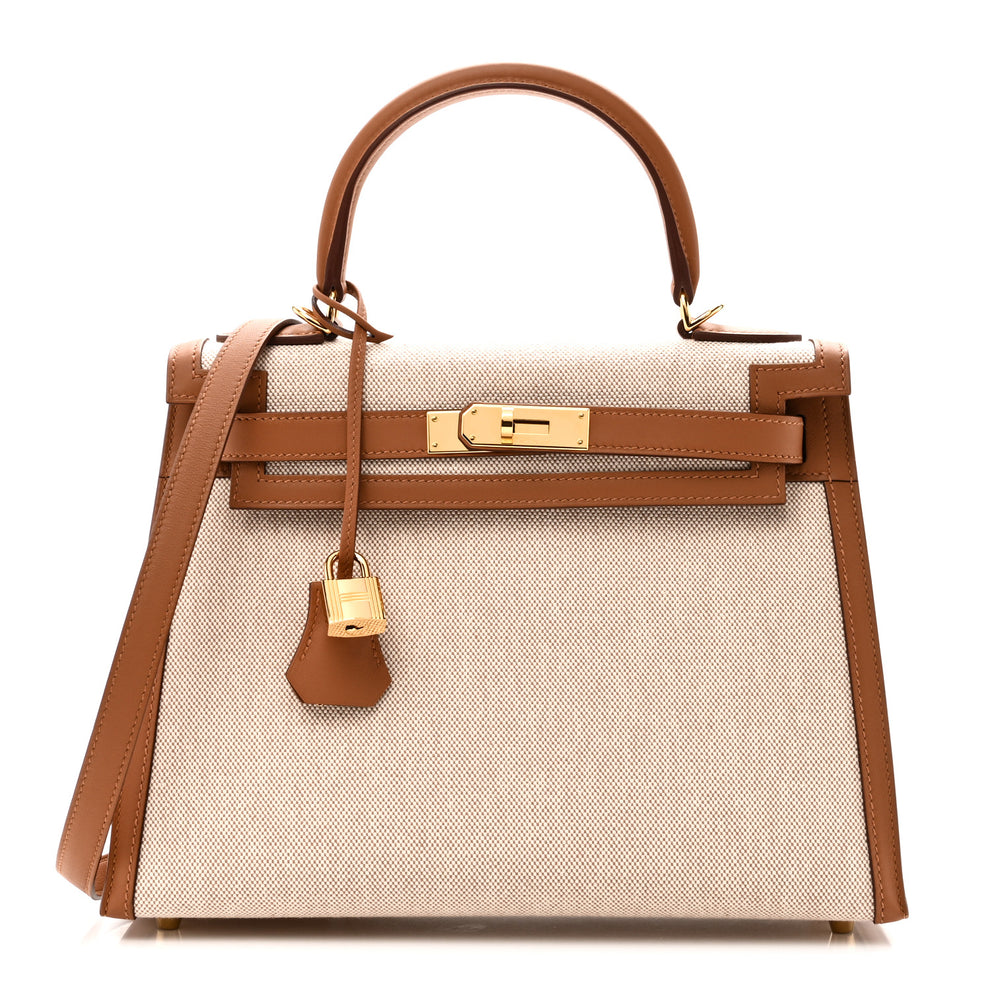 Hermes Toile H Swift Kelly Sellier 28 Ecru Gold 1890172 – FASHIONPHILE