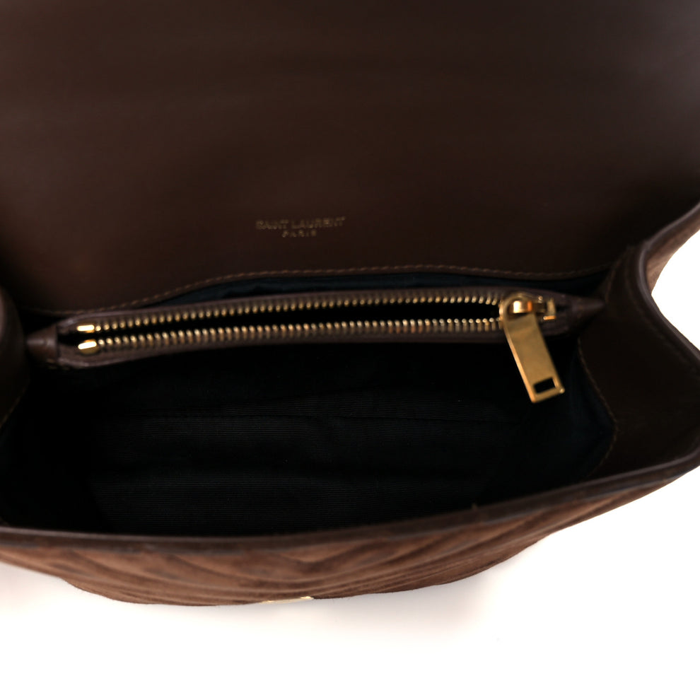 Saint Laurent Suede Matelasse Chevron Monogram Medium College Bag Bark ...