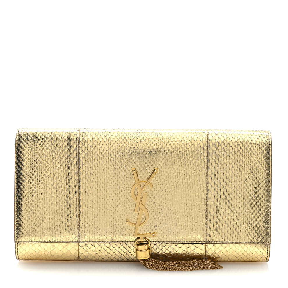 Saint Laurent Metallic Calfskin Snakeskin Embossed Classic Monogram ...