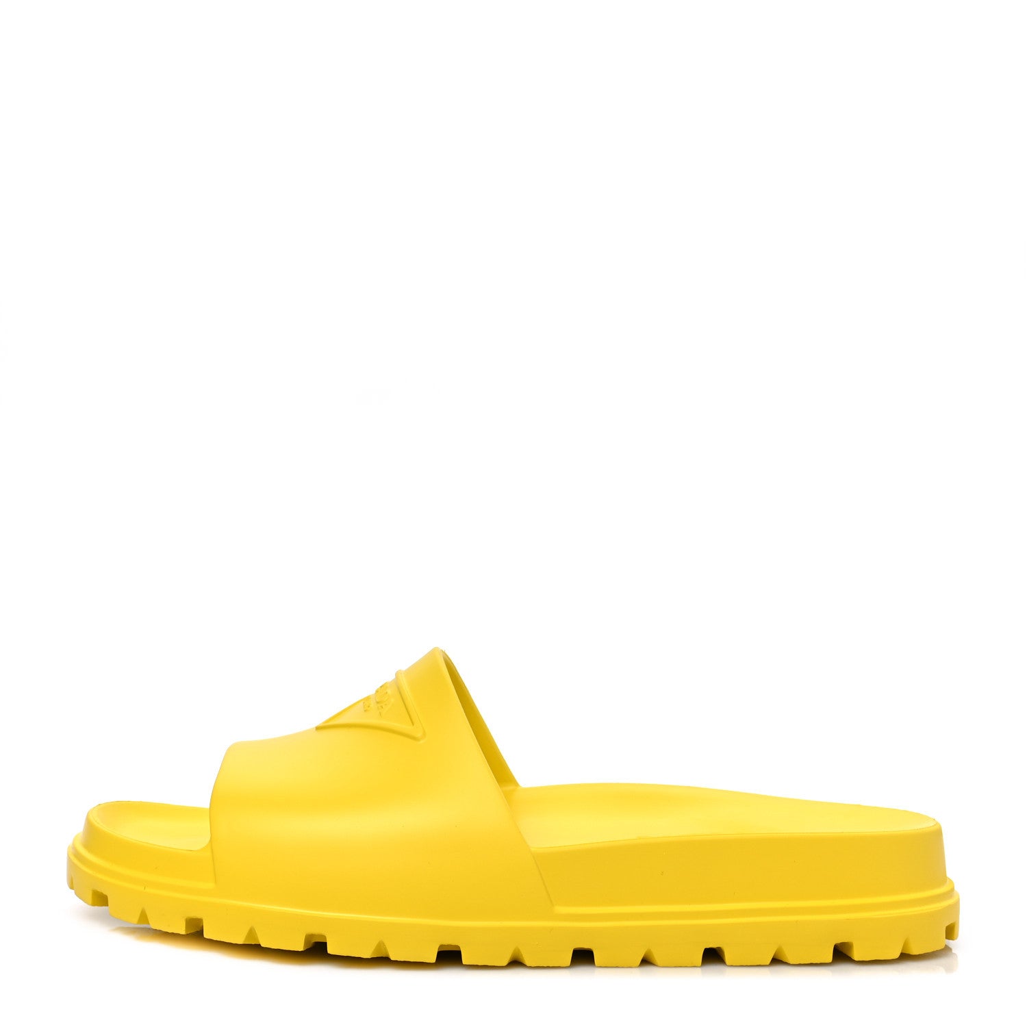 Prada EVA Rubber Triangle Logo Embossed Mens Lug Sole Slide Sandals 11 ...