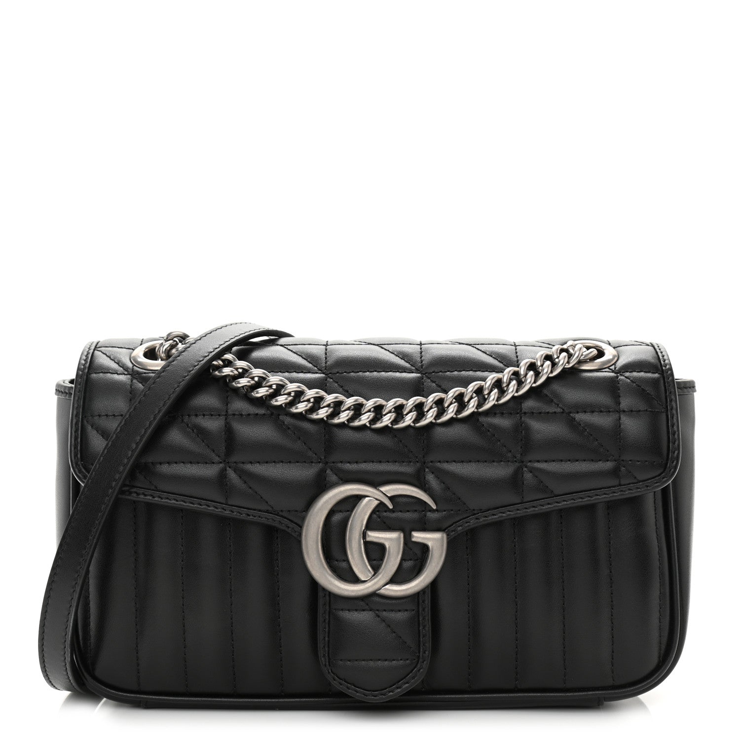Gucci Calfskin Matelasse Aria Small GG Marmont Shoulder Bag Black ...