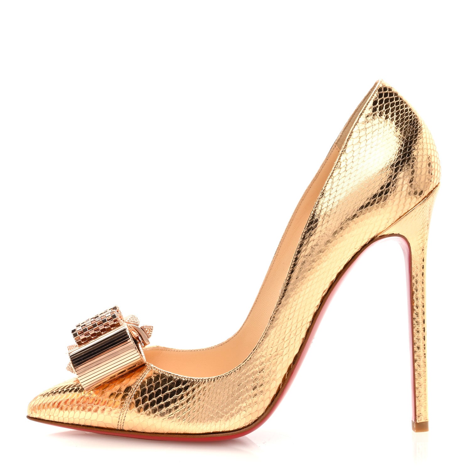 Christian Louboutin Ayers Metal Nodo Bow 120 Pumps 39 Gold 1485207 ...