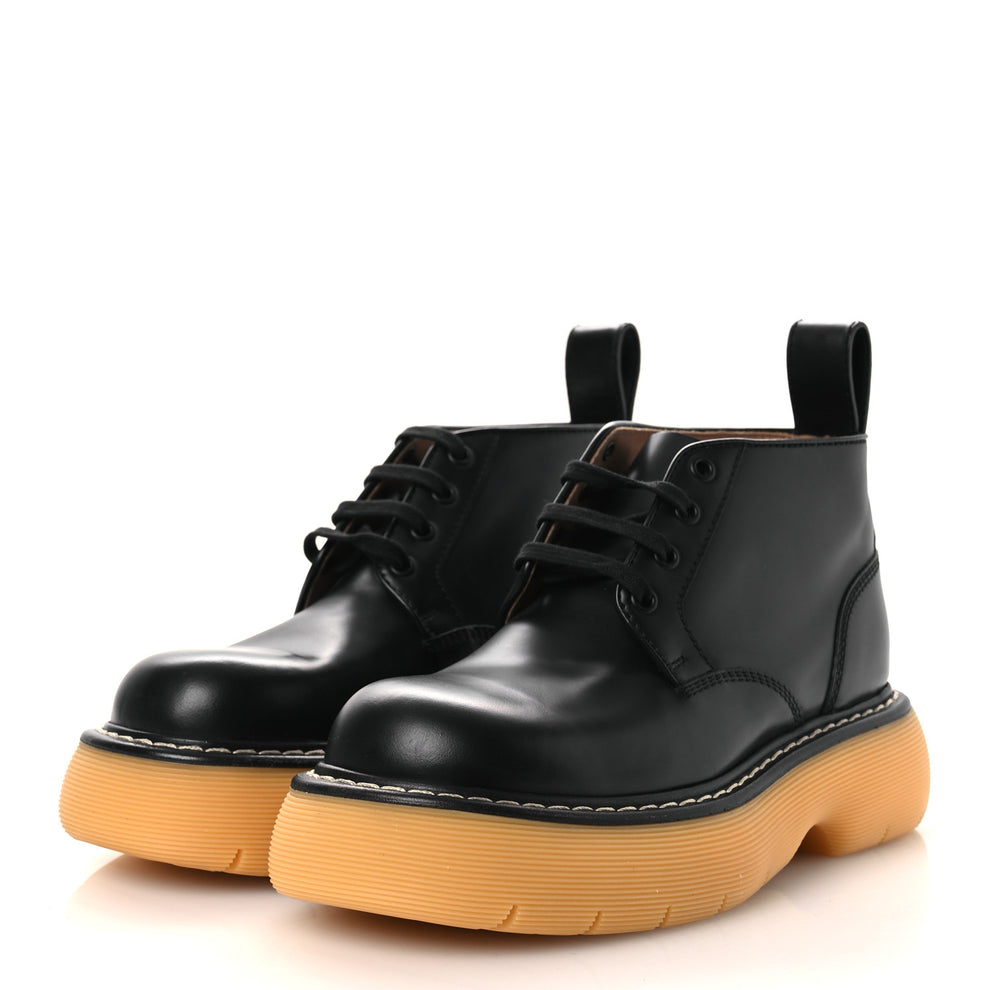 Bottega Veneta Calfskin Bounce Lace Up Ankle Boots All 38 Black Natural ...