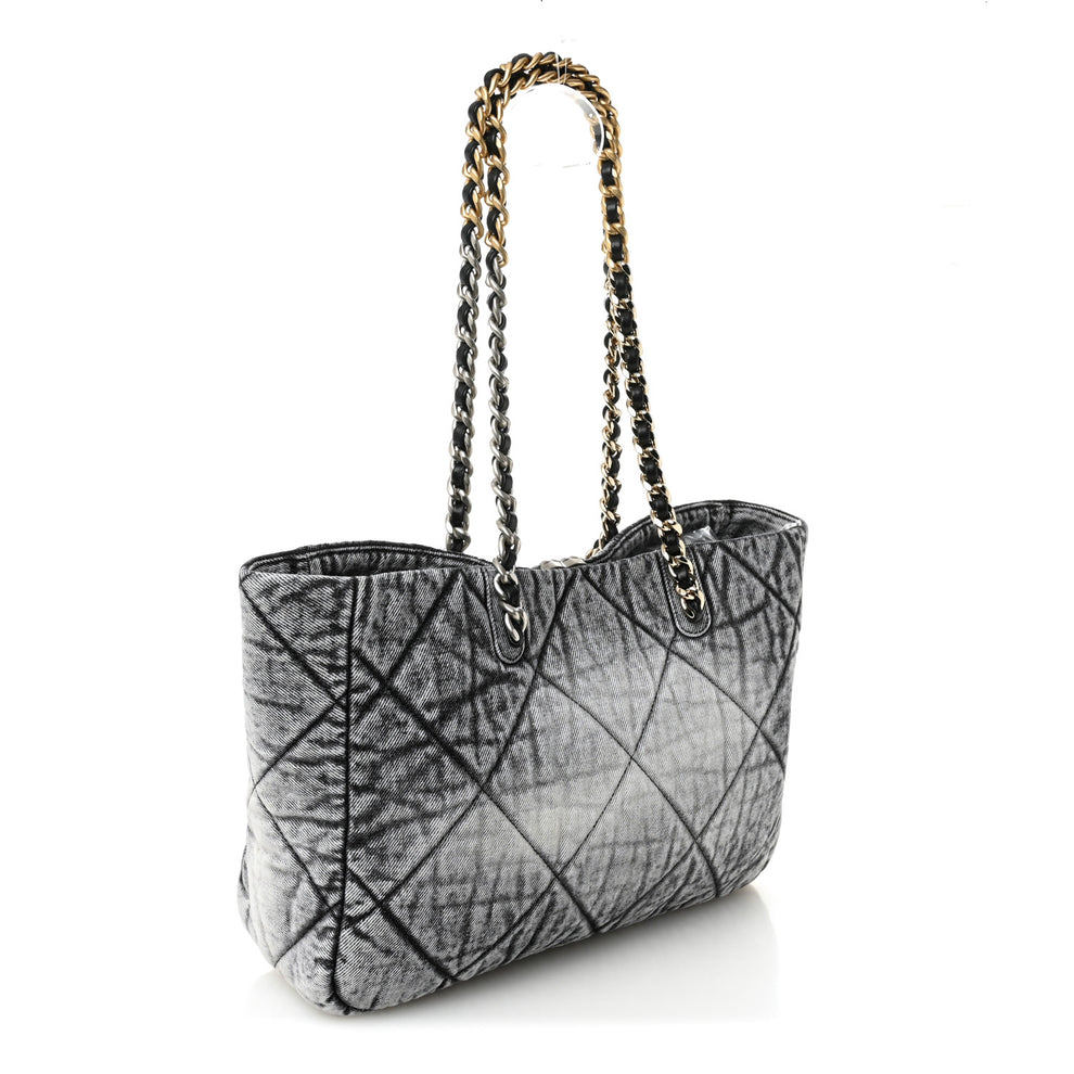 Chanel Washed Denim Quilted Chanel 19 East West Shopping Bag Black ...