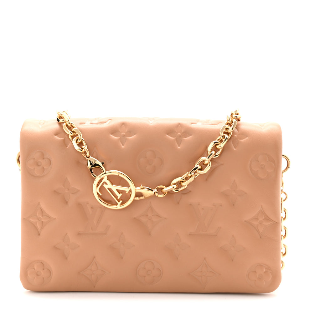 Louis Vuitton Lambskin Embossed Monogram Pochette Coussin Camel 1833938 ...