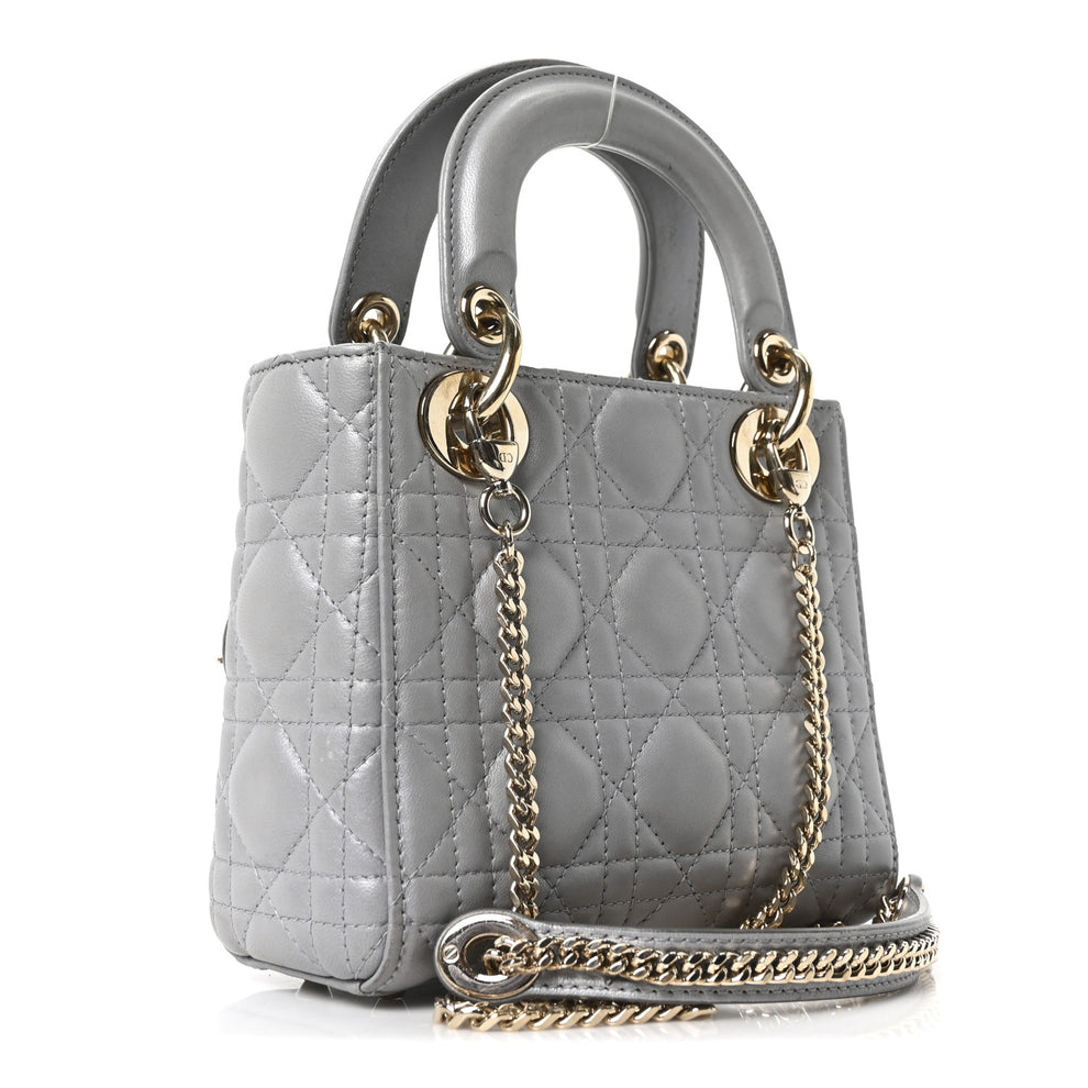 Christian Dior Metallic Lambskin Cannage Mini Lady Dior Gray 1771829 ...