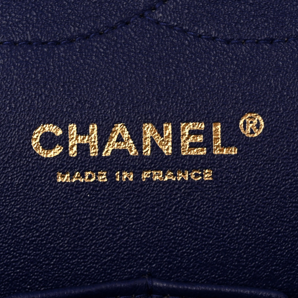 Chanel Lambskin Chevron Quilted Jumbo Double Flap Navy Blue 1792249 ...