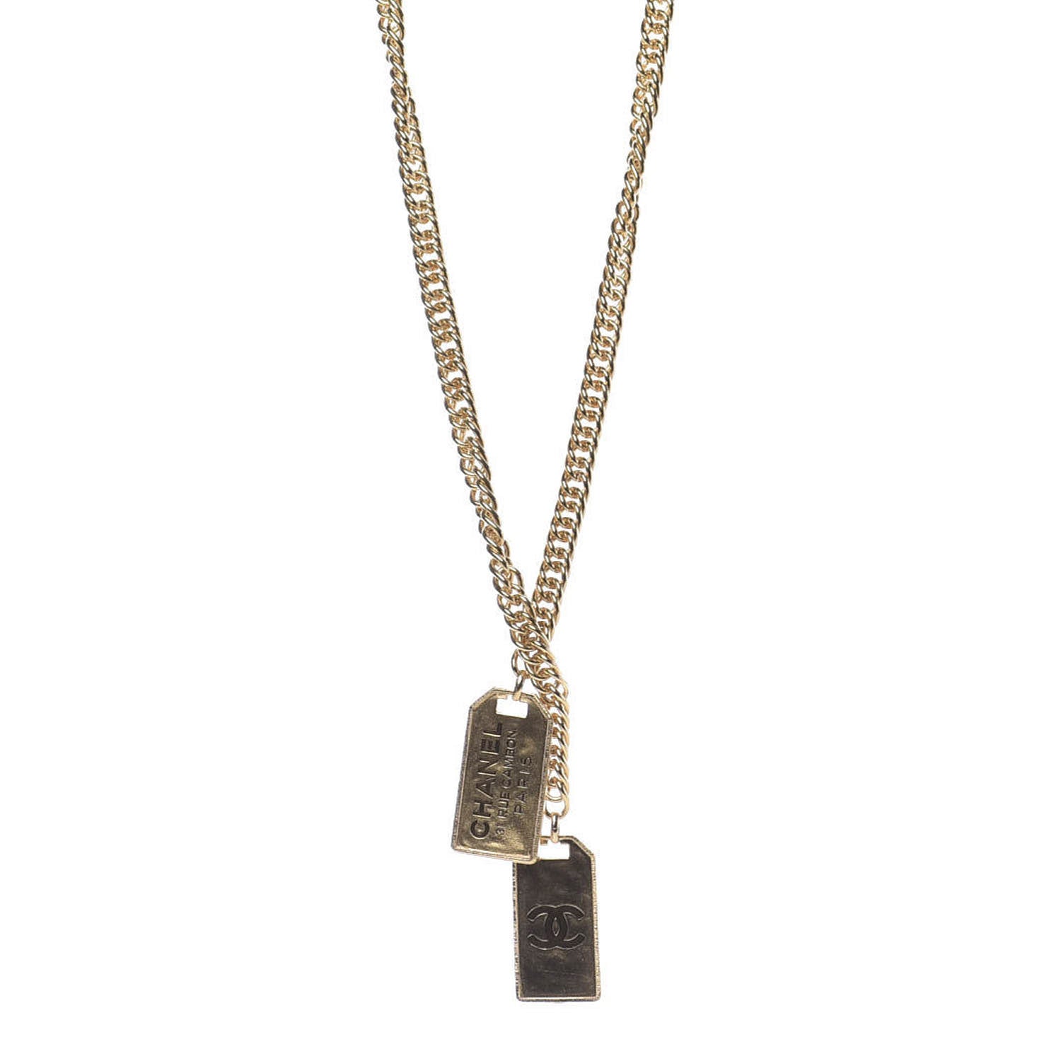 Chanel Metal ID Dog Tag Charm Necklace Gold 681094 – FASHIONPHILE