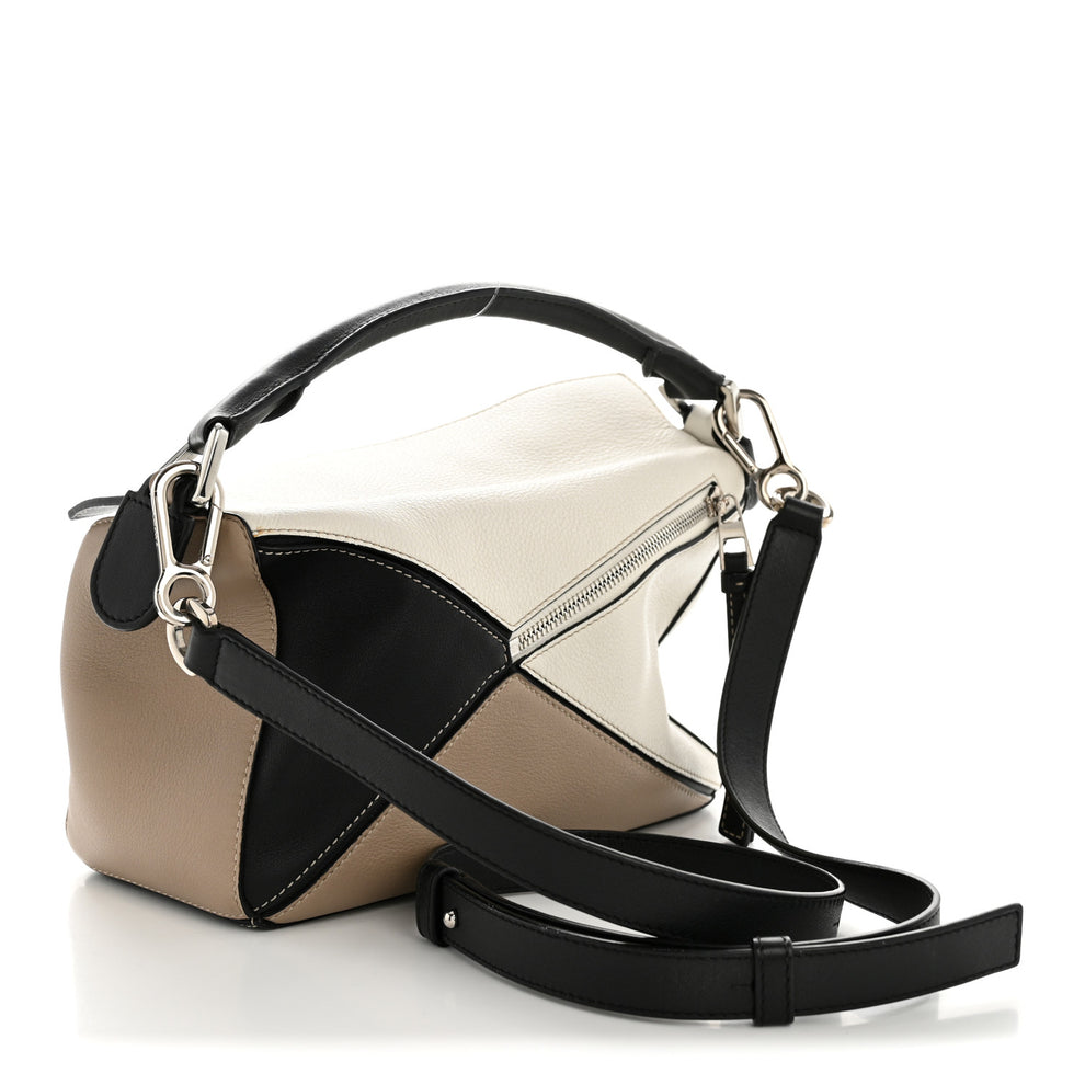 Loewe Calfskin Small Puzzle Bag Sand Soft White Black 1869103 ...