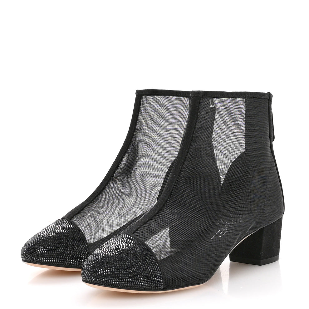 Chanel Mesh Suede Cap Toe Embellished Short Boots 35.5 Black 1788392 ...