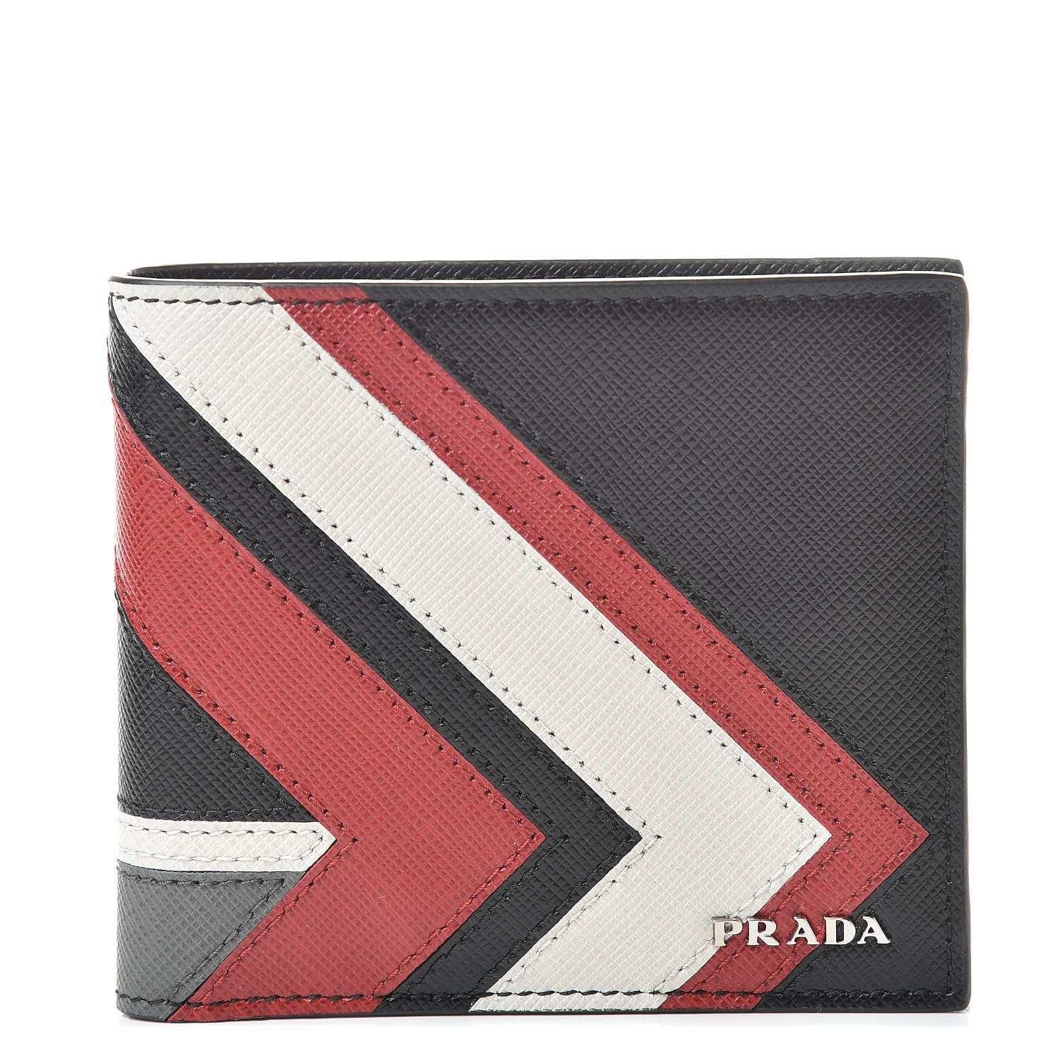 Prada Saffiano Surf Colorblock Bi-Fold Wallet Black Talco Fuoco 520265 ...