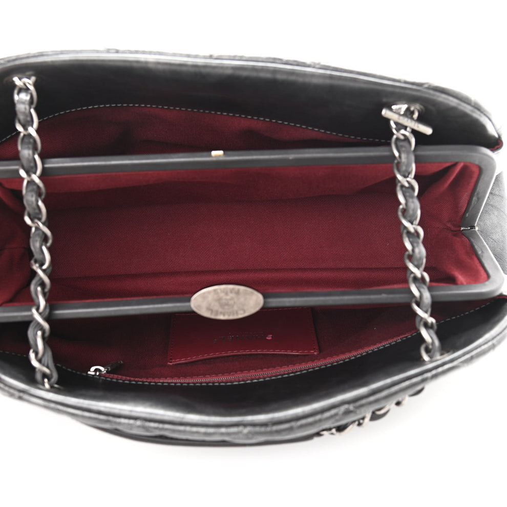 Chanel Aged Calfskin Quilted Medium Just Mademoiselle Bowling Bag Grey ...