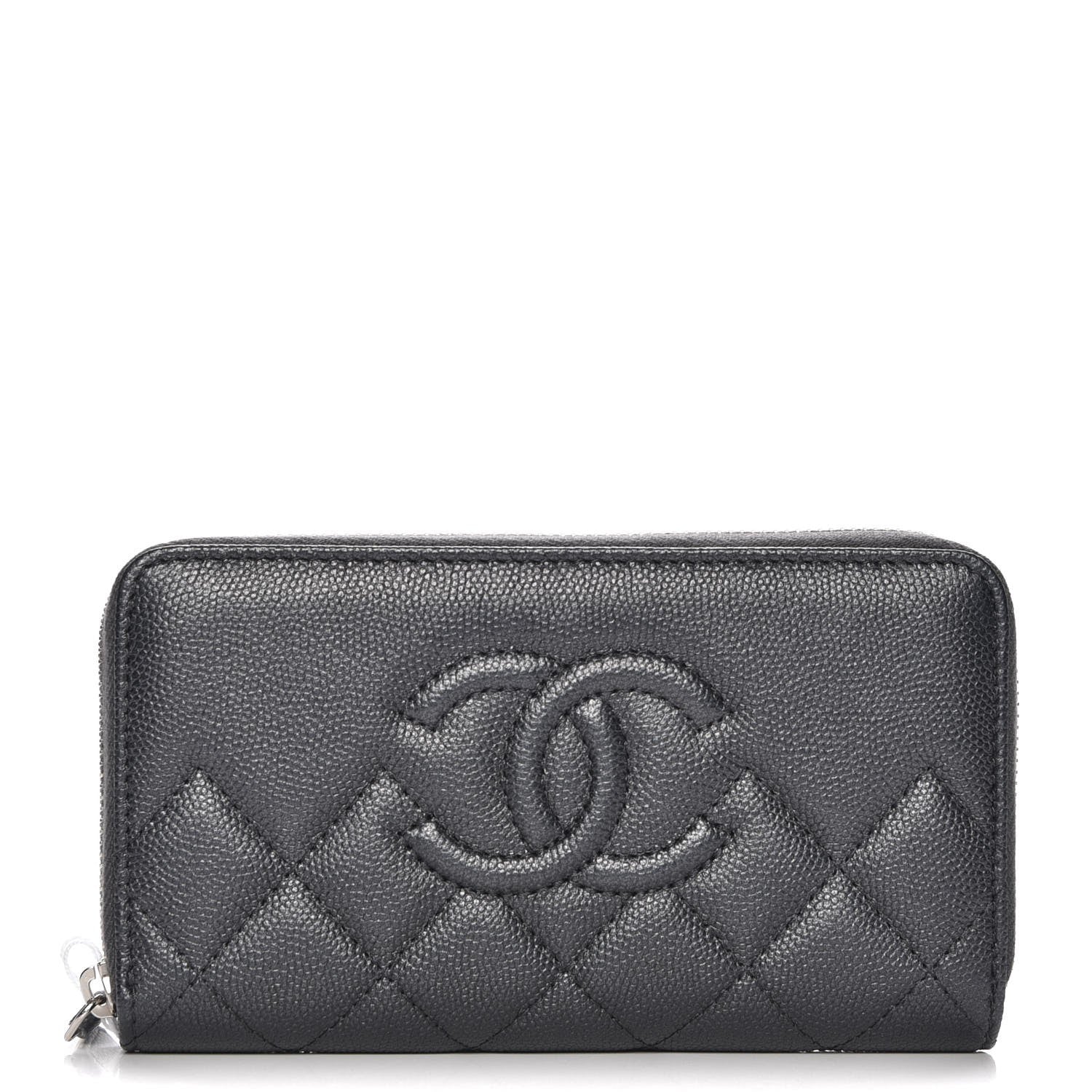 Chanel Metallic Caviar Quilted Medium Maxi CC Zip Around Wallet Black ...