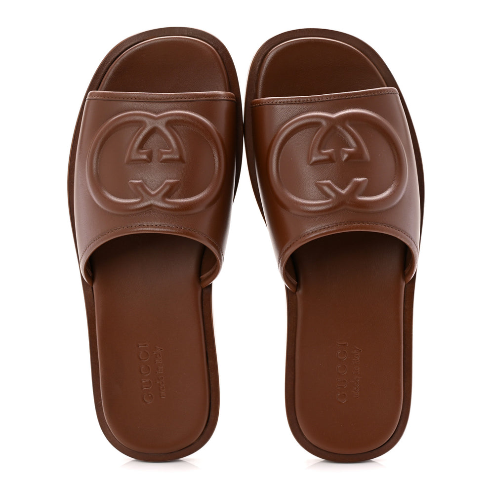 Gucci Nappa Samoa Interlocking G Mens Slide Sandals 9 Olivier Brown ...