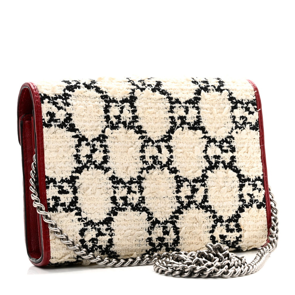 Gucci Tweed GG Monogram Mini Dionysus Chain Wallet White Black Romantic ...
