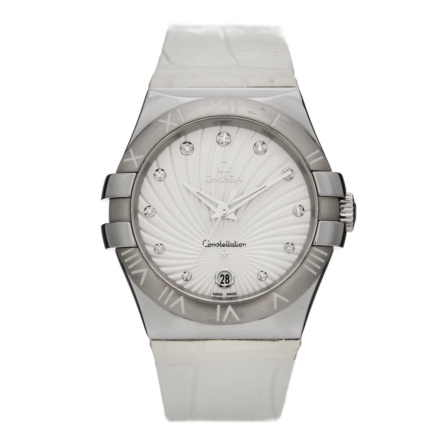 Omega Stainless Steel Alligator Diamond 35mm Constellation Quartz Watch ...