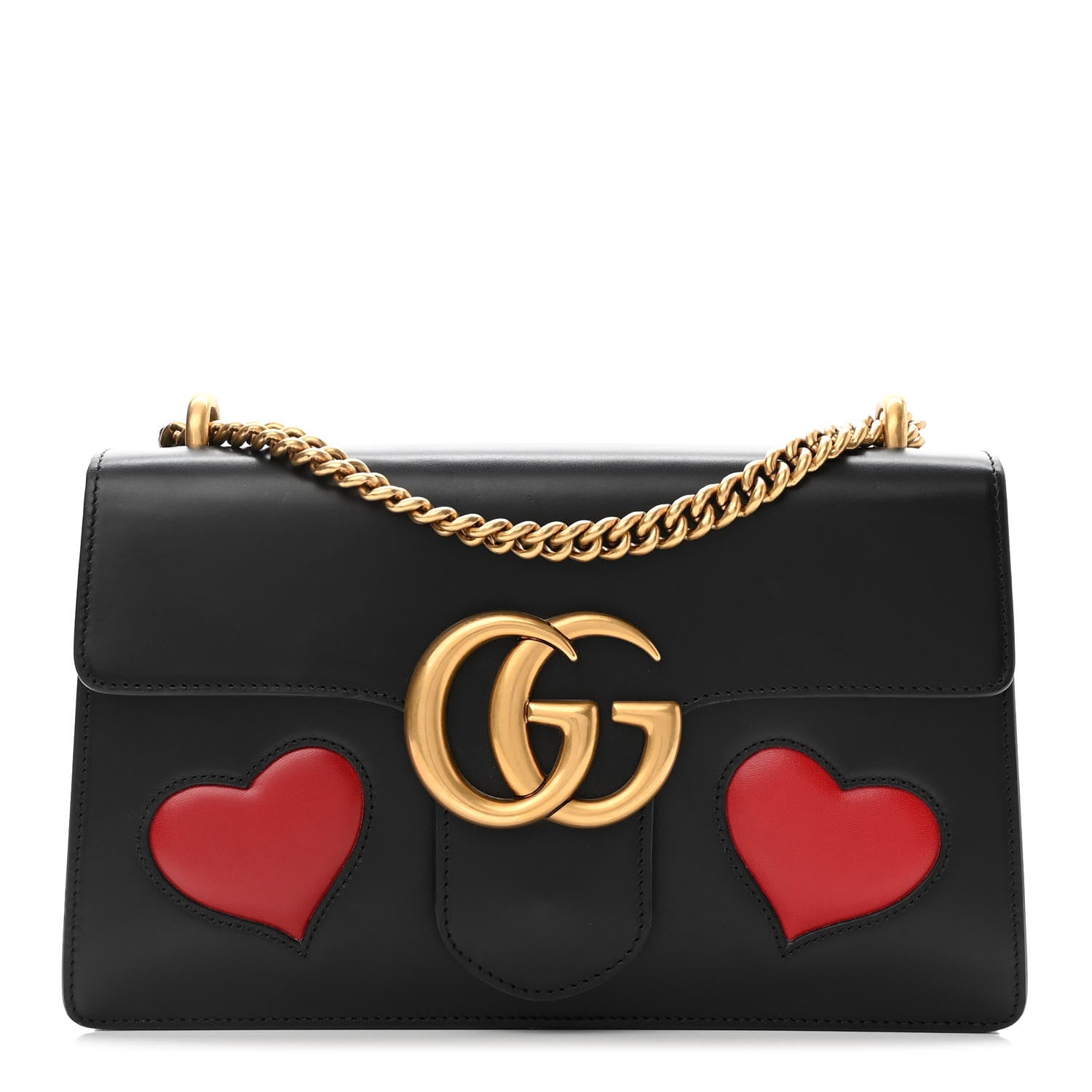 Gucci Knight Calfskin Malaga Kid Heart Medium GG Marmont Chain Handle ...