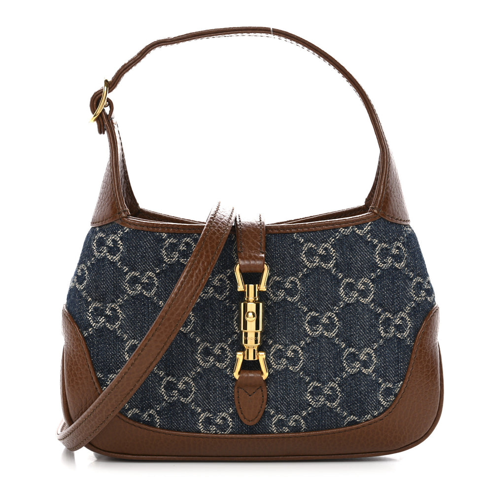 Gucci New Denim GG Monogram Calfskin Mini Jackie 1961 Hobo Blue Tea ...
