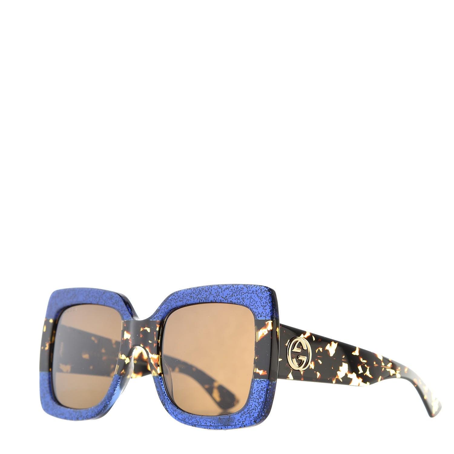 Gucci Square Frame GG0083S Sunglasses Glitter Blue Havana Brown 526230 ...