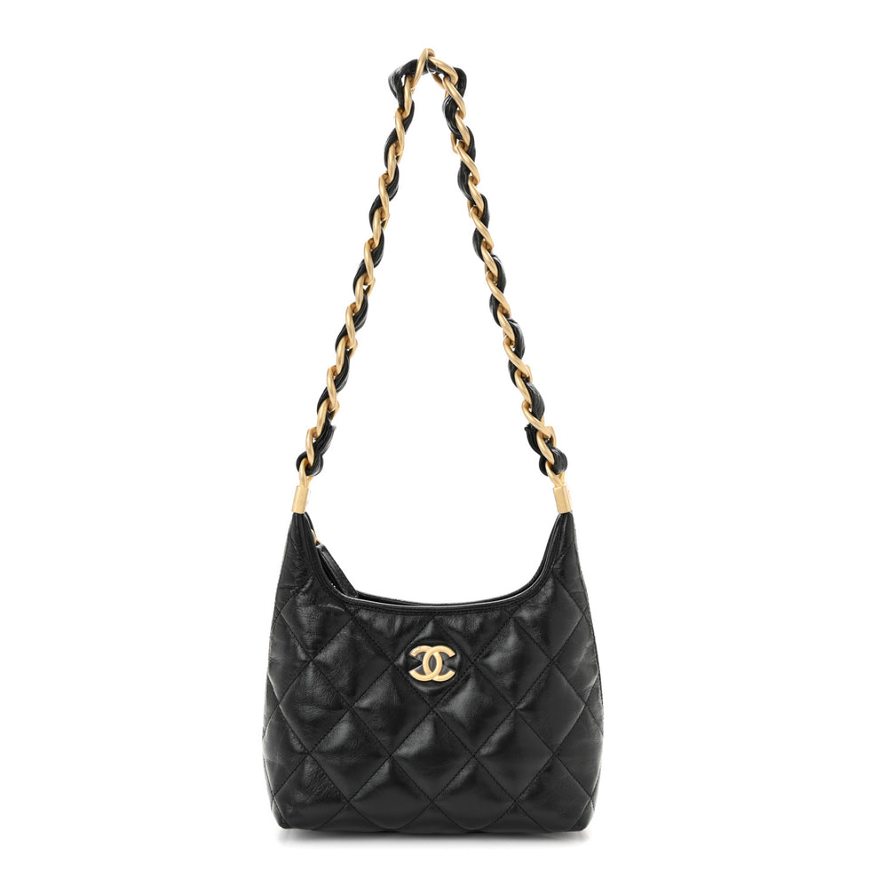 Chanel Shiny Crumpled Lambskin Quilted Small CC Funky Town Hobo Black ...