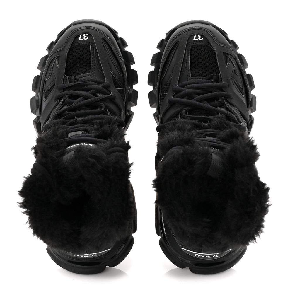 Balenciaga Mesh Nylon Faux Fur Womens Track Hike Sneakers 37 Black ...