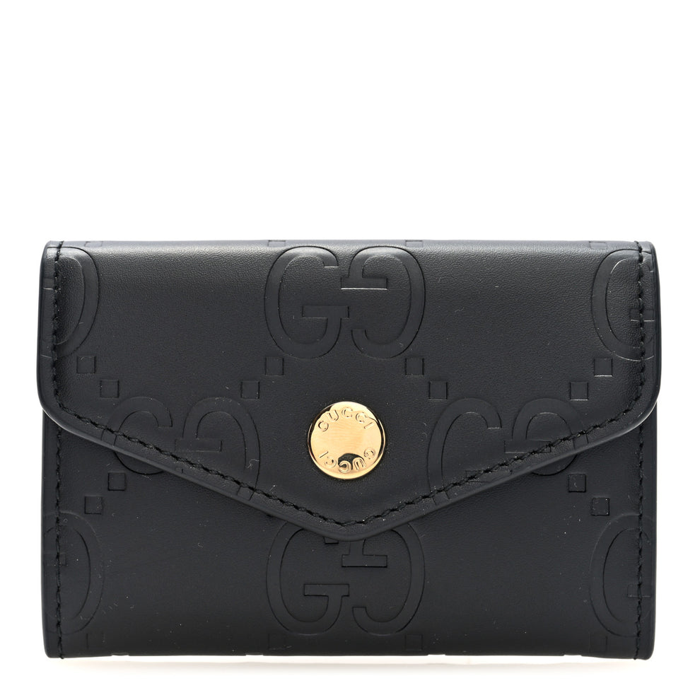 Gucci Gilbert Calfskin Jumbo GG Embossed Snap Wallet Black 1785867 ...