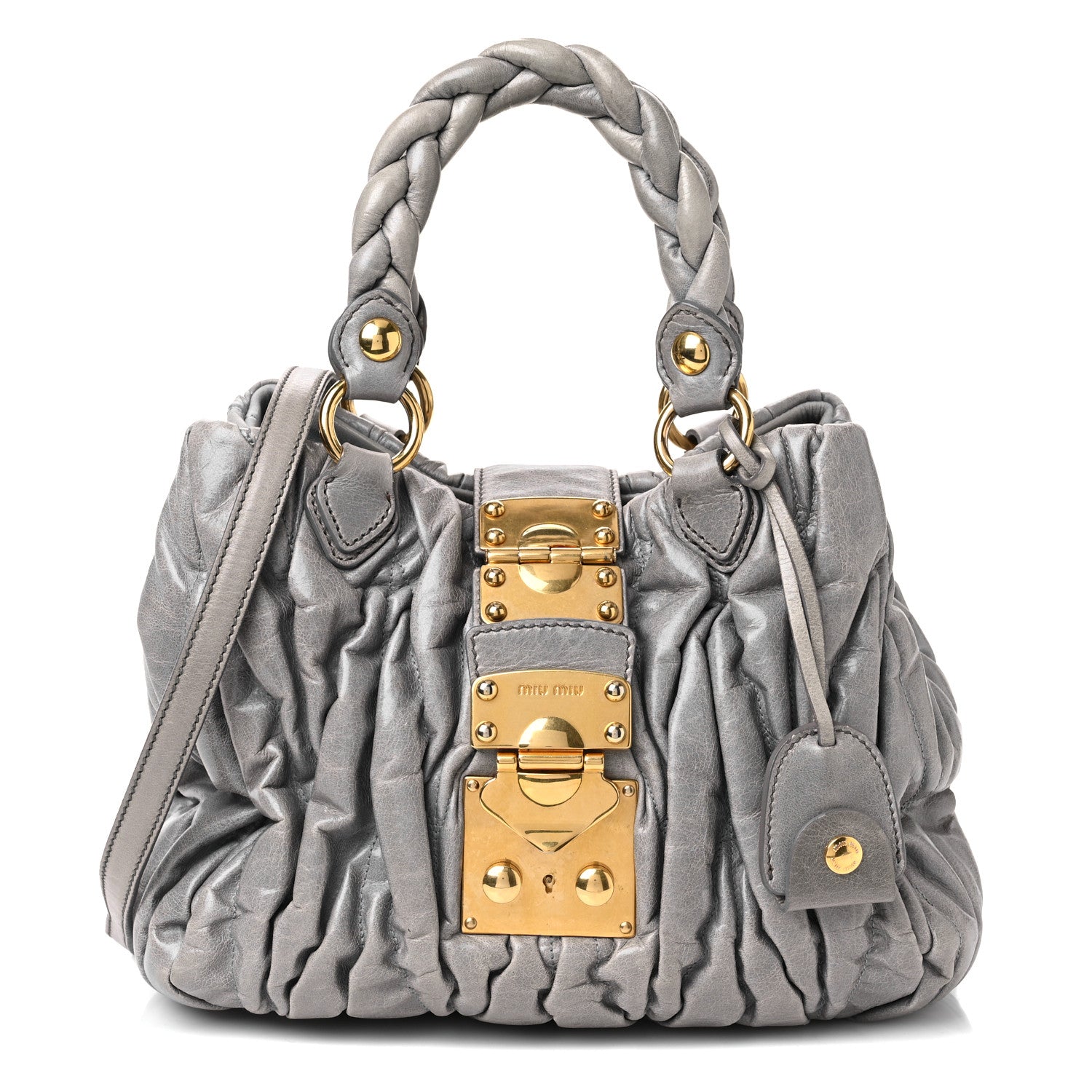 Miu Miu Nappa Matelasse Top Handle Satchel Fumo 1634626 – FASHIONPHILE