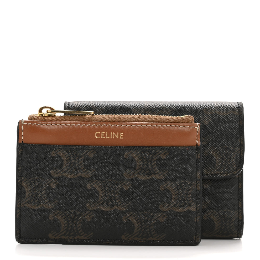 Celine Canvas Triomphe Compact Triomphe Wallet With Coin Purse Tan 1777093 – FASHIONPHILE