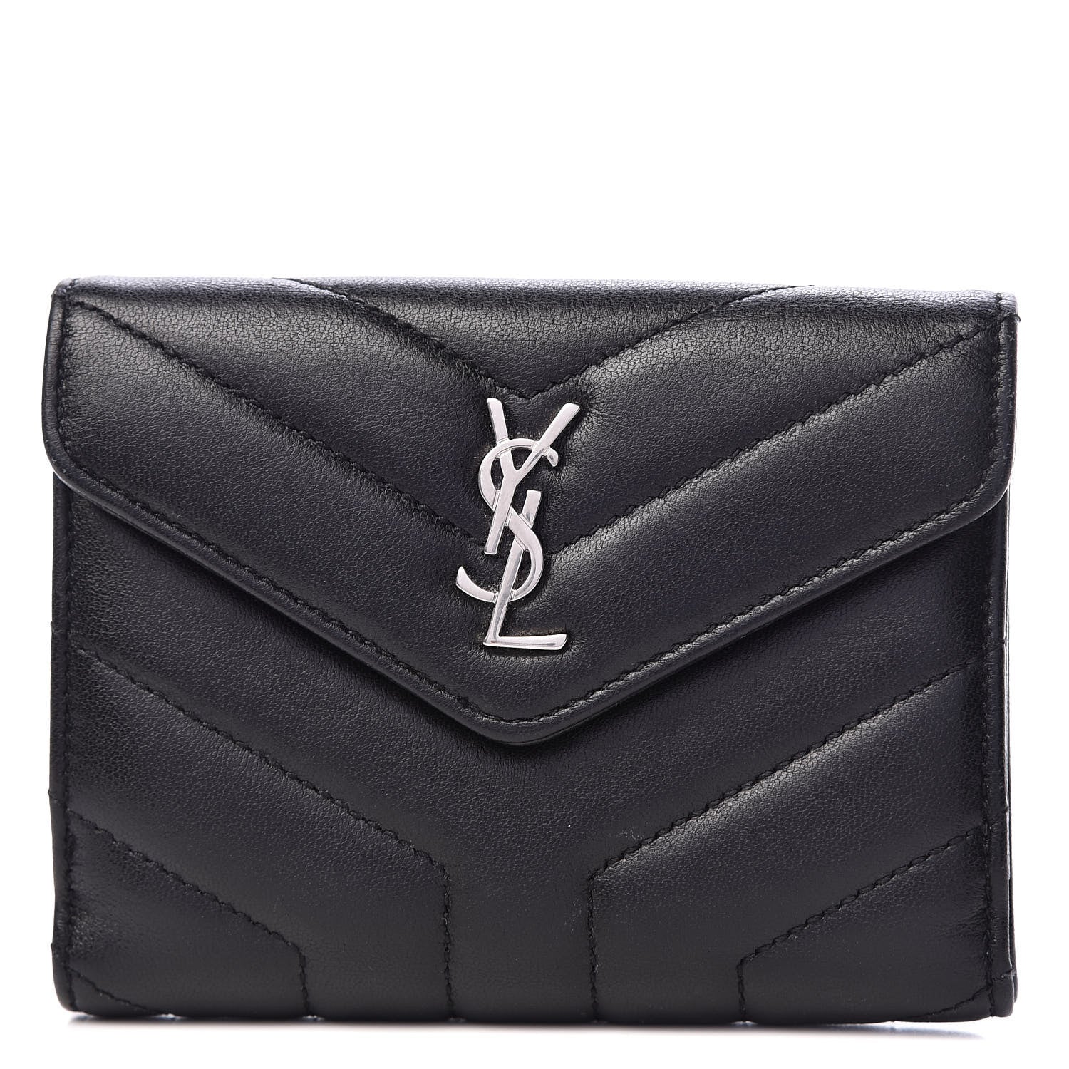 Saint Laurent Lambskin Y Quilted Monogram Compact Loulou Wallet Black ...