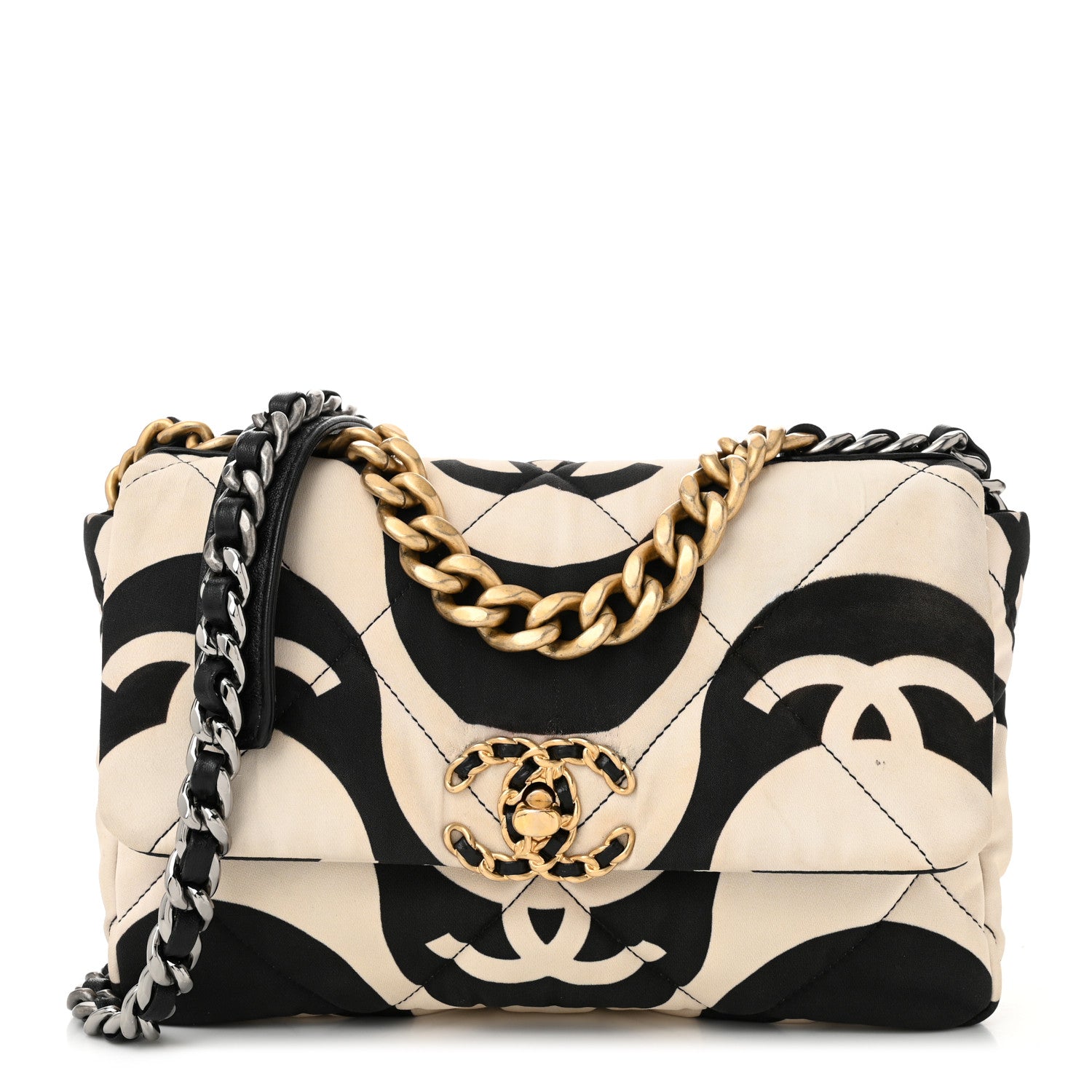 Chanel Fabric Printed Medium Chanel 19 Flap Black Ecru 1655659 ...