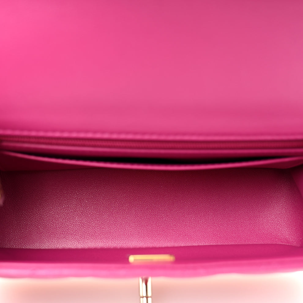 Chanel Lambskin Quilted Mini Top Handle Rectangular Flap Fuchsia ...